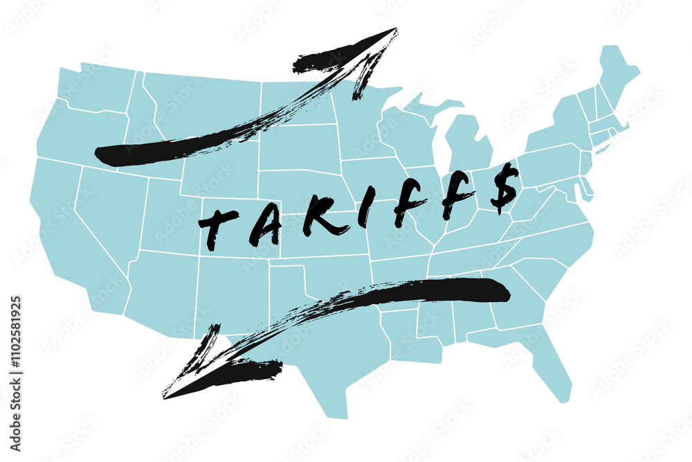 Abstract illustration of tariff tariffs concept with arrows pointing up ...