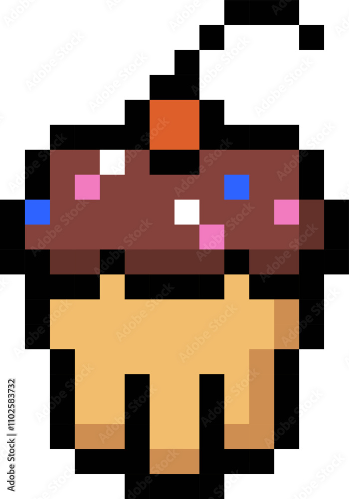 Pixel Art Cupcake With Cherry Stock Vector | Adobe Stock