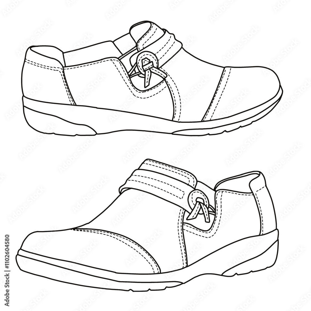 Women's Slip on Loafer Casual Shoes Line art, Technical sketch hand ...
