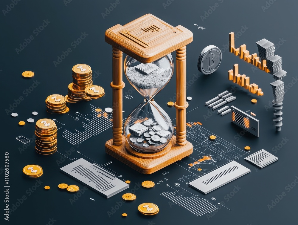 Cascading time an hourglass representing financial growth and ...