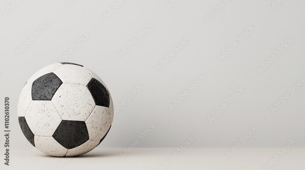 Soccer ball placed on the left side of the frame, resting on an empty ...