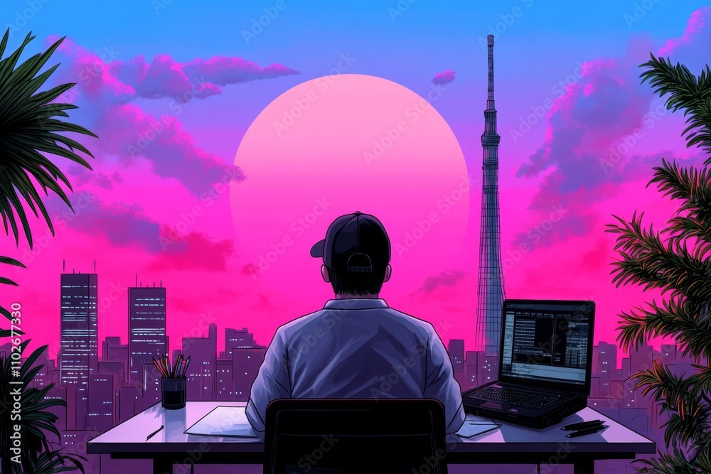 A pixel art representation of an architect at work, designing a ...