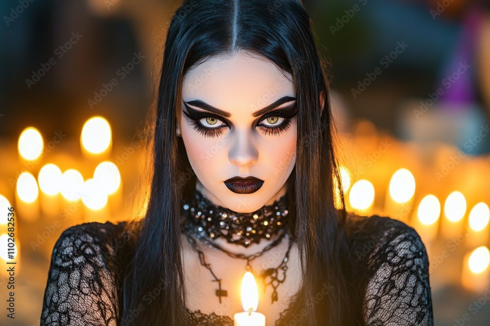 Gothic-style artist painting a dark, moody portrait, with dramatic ...