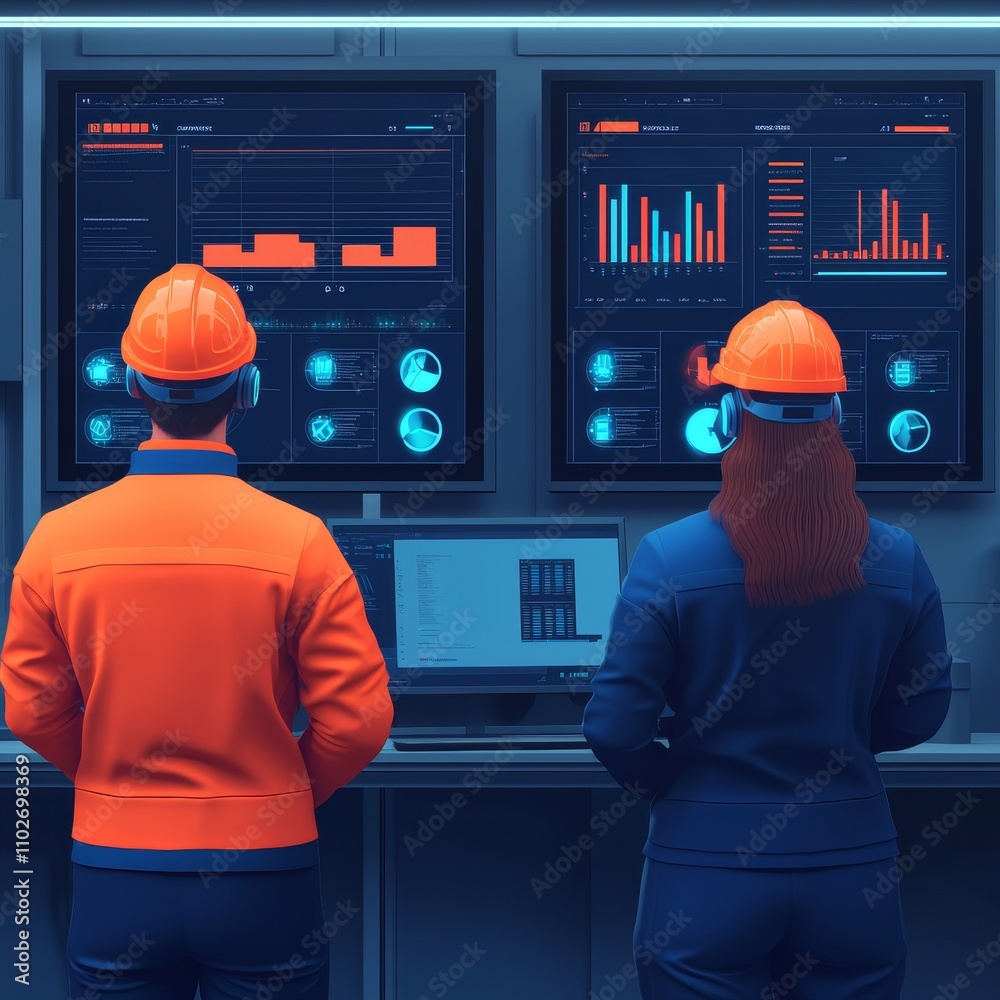 Dynamic innovation hub showcasing holographic dashboards in a high-tech ...