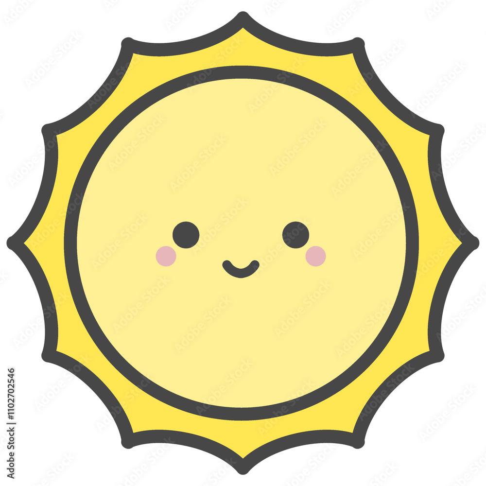 Cute sun with smiling face and pink cheeks clipart. isolated on ...