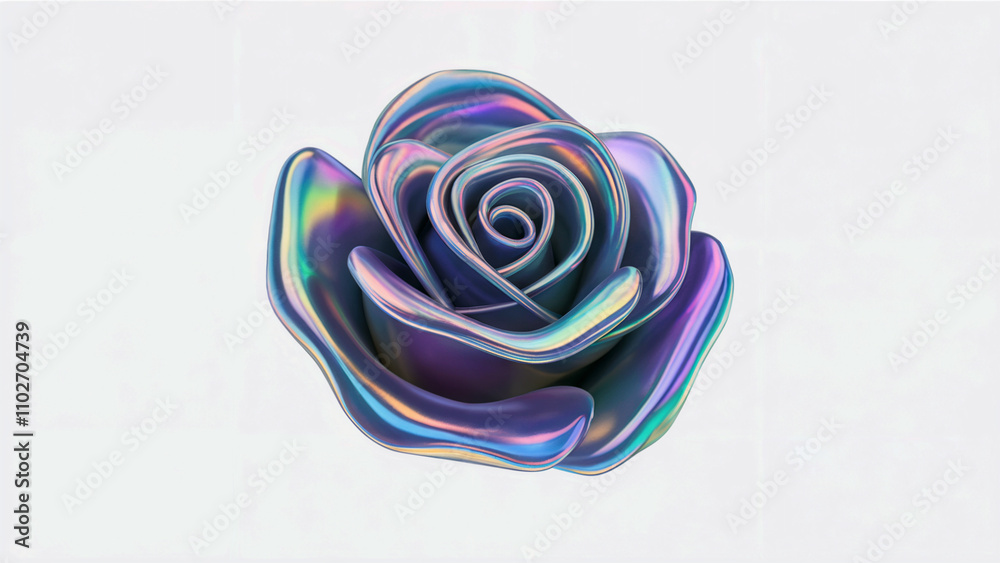 iridescent holographic clipart of a simple 3d shape in the form of rose ...