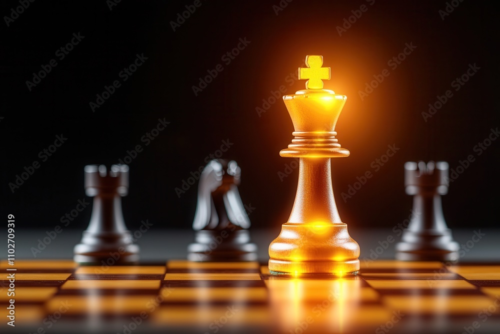 Organization structure and mission, A glowing golden king chess piece ...
