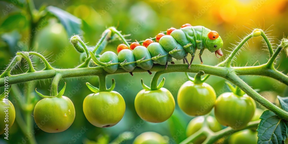 Tobacco Tomato Hornworm with Braconid Wasp Eggs on a Tomato Plant in ...