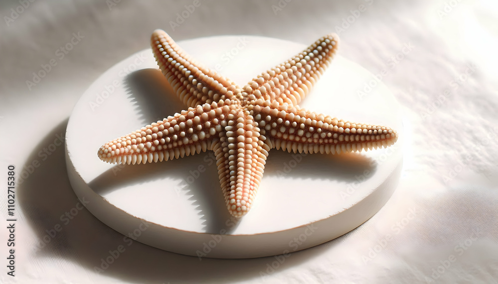Underwater A playful starfish positioned on a smooth white surface ...