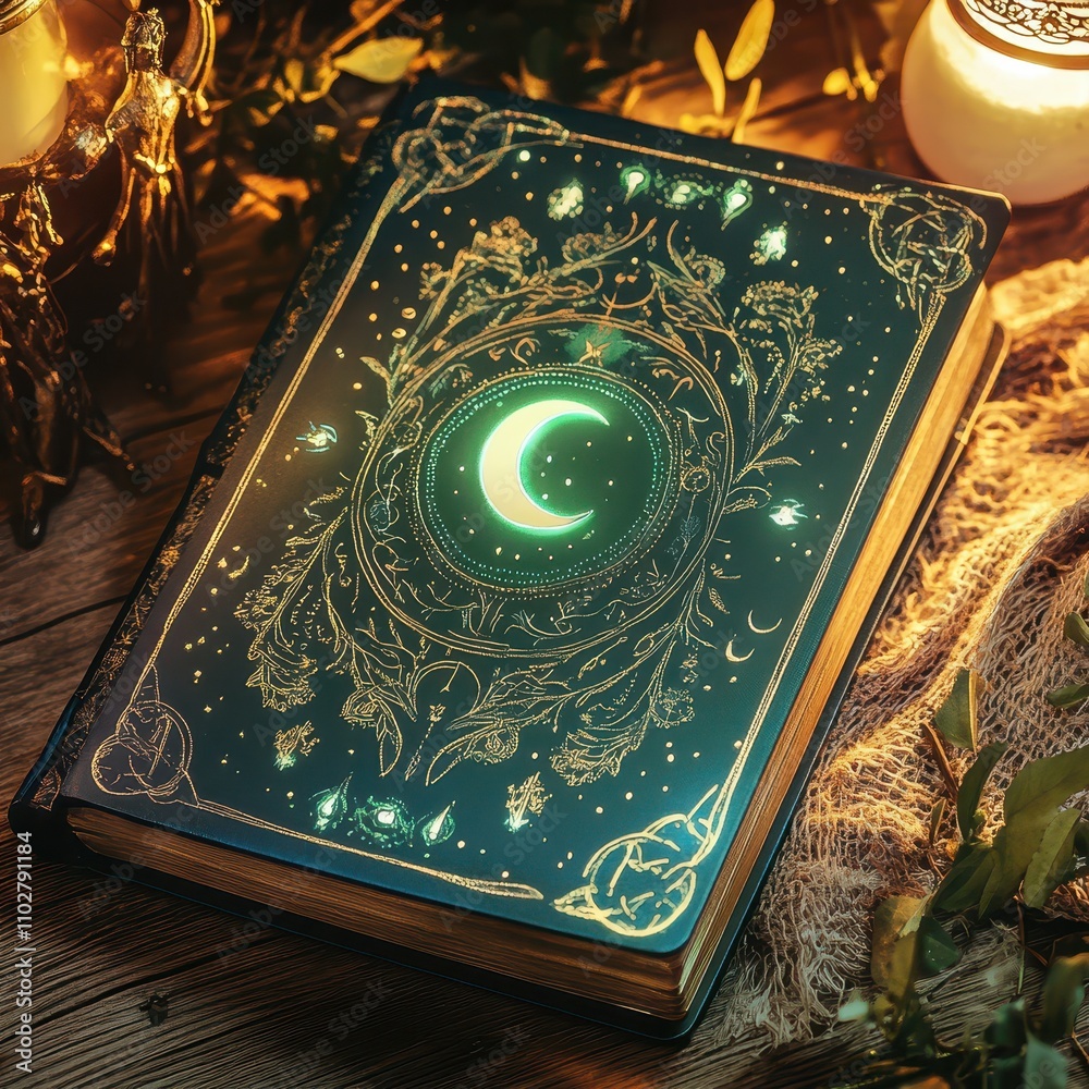 Beginner-friendly Wicca guides, holographic pages glowing with herbal ...