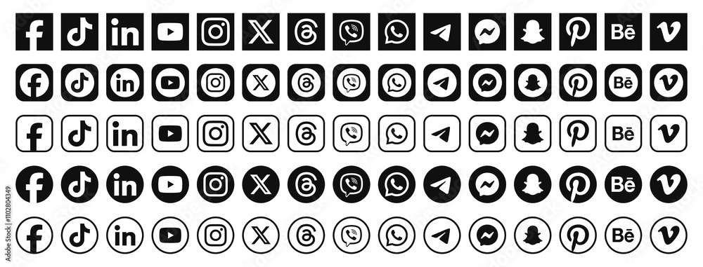 social media icons buttons. social media logo set , facebook, instagram ...