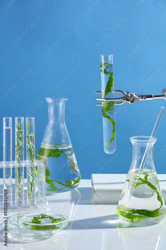 Blue background photography in lab scene, an experiment with green ...