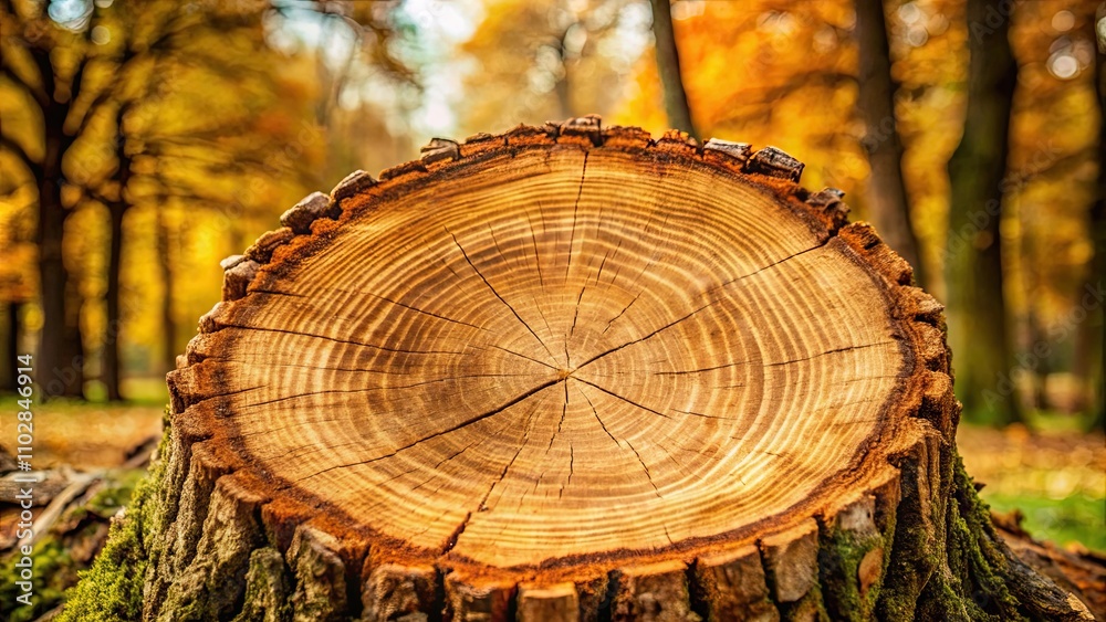 Detailed warm toned close-up of an old wooden oak tree cut surface, oak ...