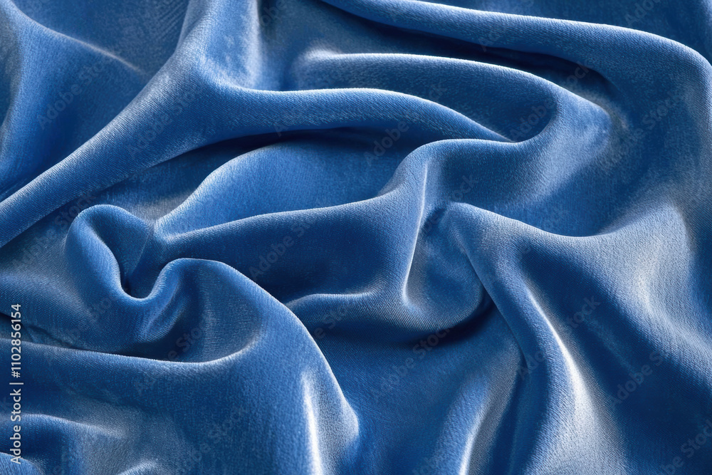 close up of velvety blue cotton fabric showcasing its smooth texture ...