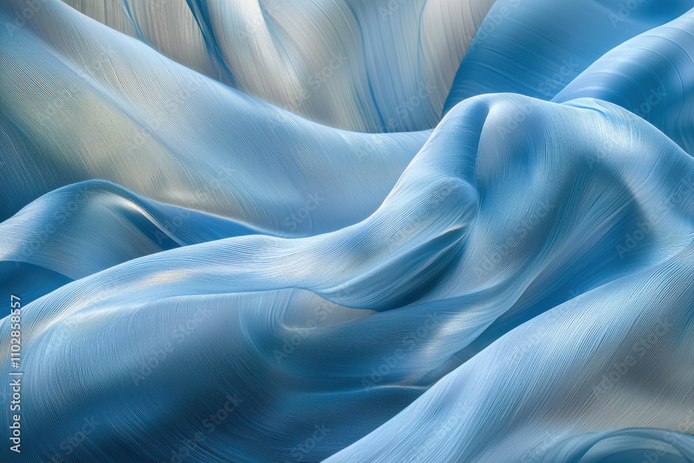 smooth blue nylon fabric with flowing textures creates serene and ...
