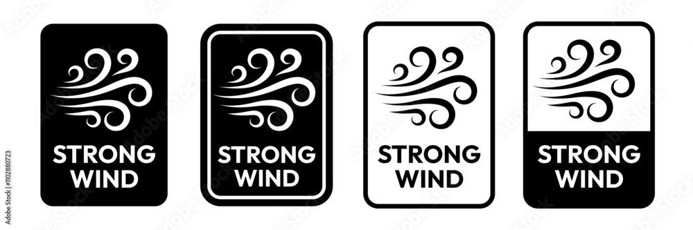 Strong wind line icon set. Windy weather, Airflow, wind flow symbol ...