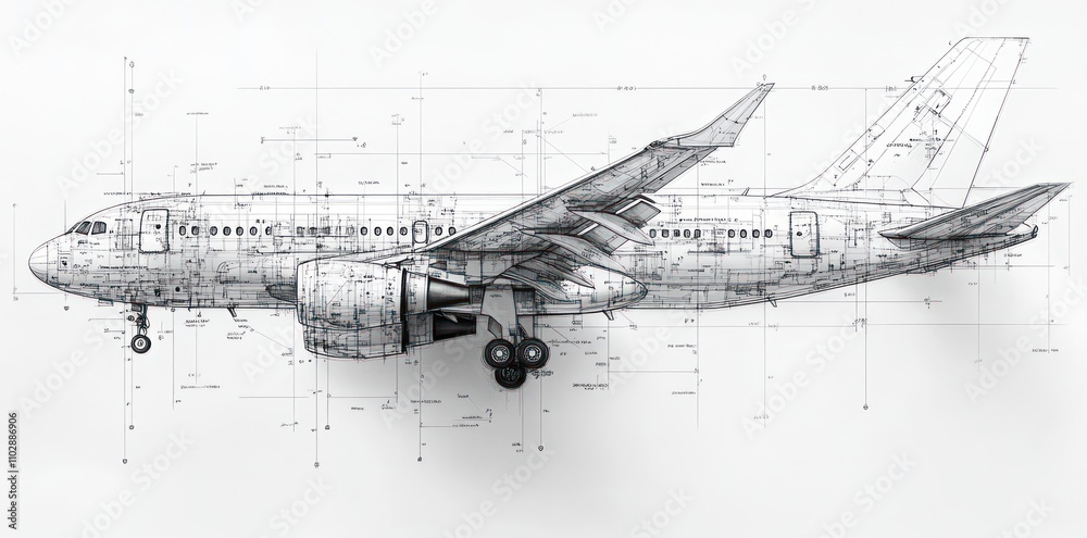 Airplane Blueprint Detailed Engineering Design Drawing Stock ...