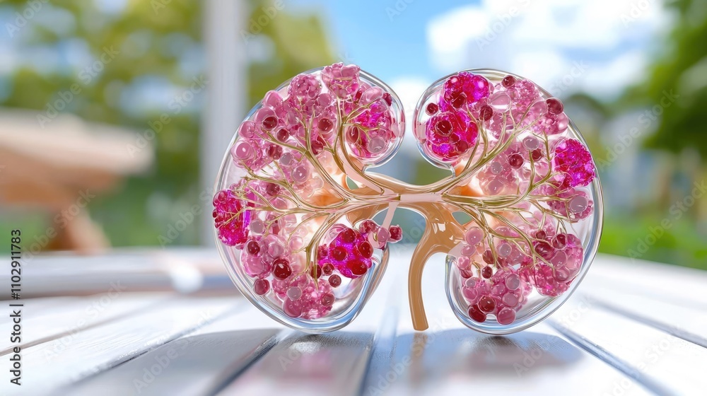 Kidney anatomy and filtration, labeled nephron details, 3D illustration ...