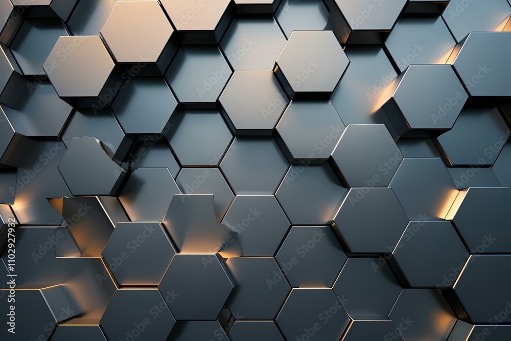 Abstract background featuring interlocking hexagons in a sleek metallic ...