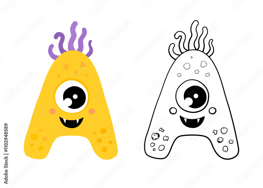 Vector cartoon illustration of monsters letter english alphabet. Color ...