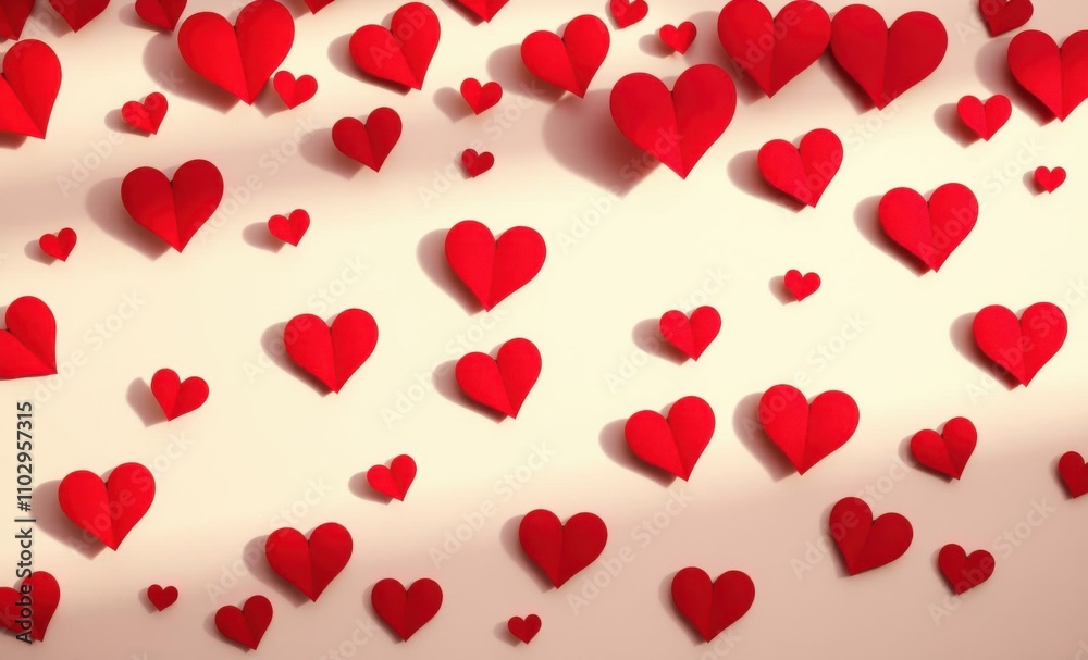 Handmade paper red hearts pattern with shadows birthday backdrop Ultra ...
