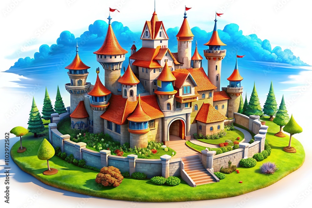 Fantasy Medieval Castle Towers - Fairy Tale Mansion Exterior Stock ...