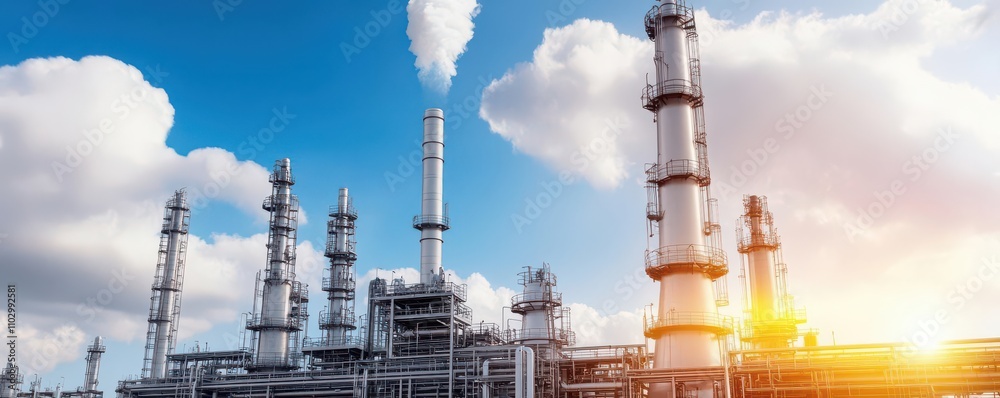 Oil refinery concept. Petrochemical engineering visualization with flow ...