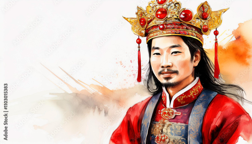 Chinese king in traditional royal attire, featuring an ornate golden ...