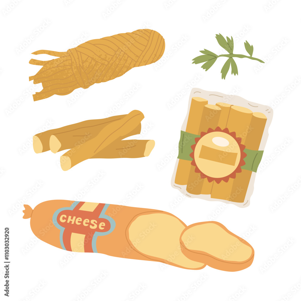 Set of smoked cheeses in different packaging and shapes. Farming and ...