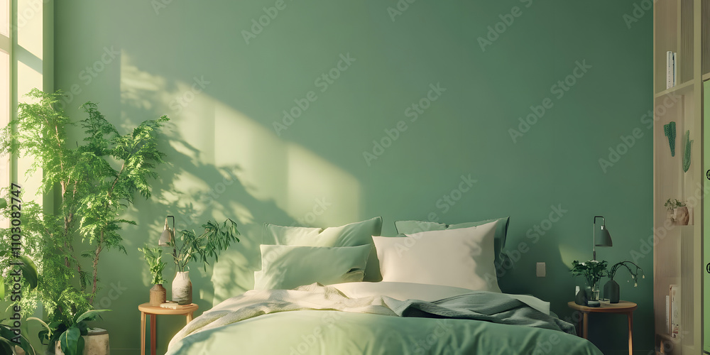 Sunlight shines into the clean bed by the window, mobile wallpaper ...