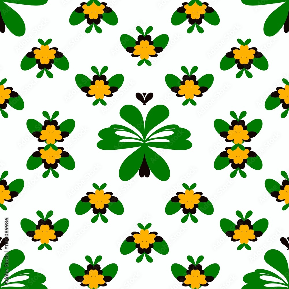 Green-yellow floral pattern on bright white background. Hand drawing of ...
