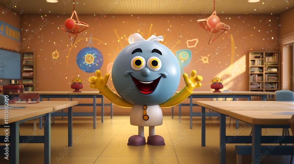 Cartoon Atom Character Educating Students about Nuclear Fission ...