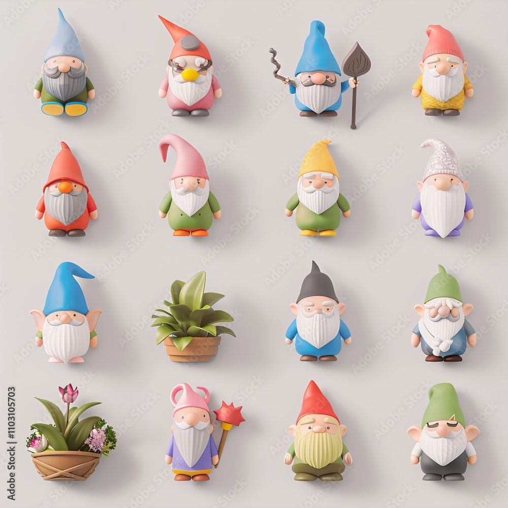 2409_209.An assortment of whole, garden gnomes,isolate, perfect top ...