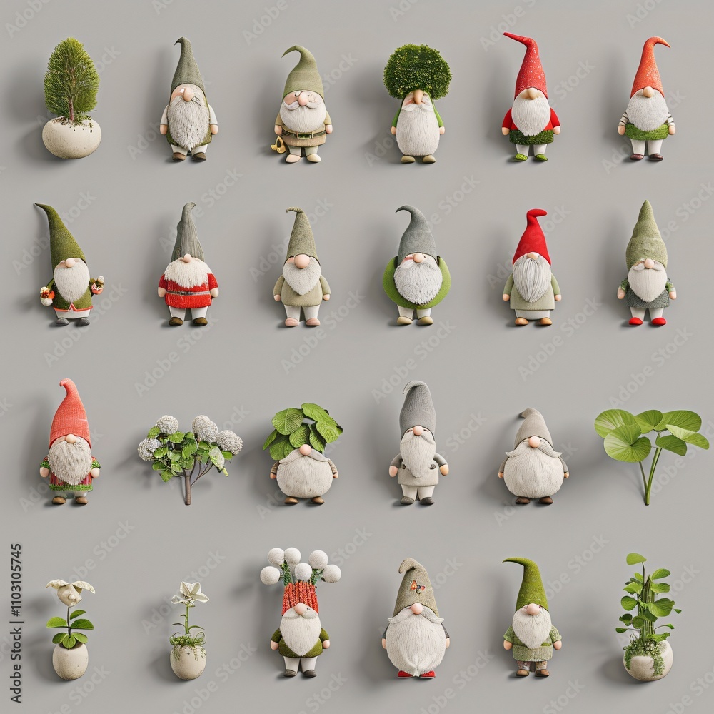 2409_209.An assortment of whole, garden gnomes,isolate, perfect top ...