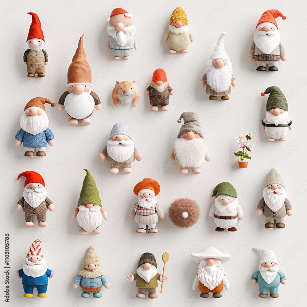 Ilustración de Stock 2409_209.An assortment of whole, garden gnomes ...