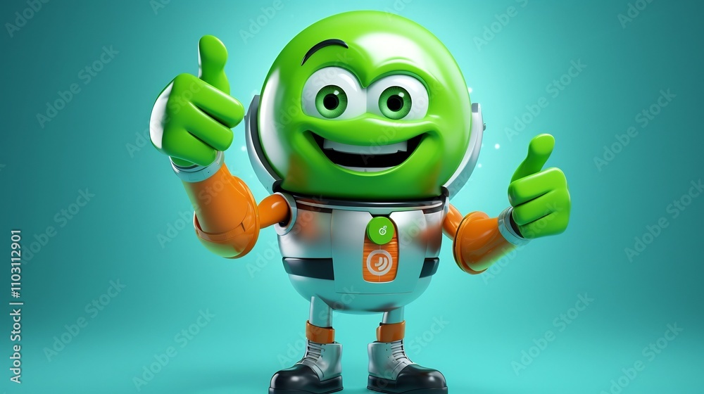 Cheerful cartoon reactor character mascot giving a thumbs up in a clean ...