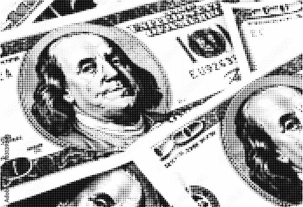 Dollar money pattern, Dollar bills halftone bitmap collage element on ...