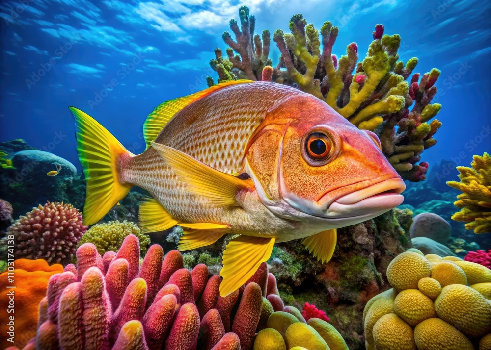 Schoolmaster Snapper in Vibrant Coral Reefs of Bonaire - Macro ...
