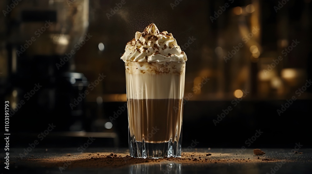 Indulgent Coffee Treat: A tall glass of steaming, creamy coffee with a ...