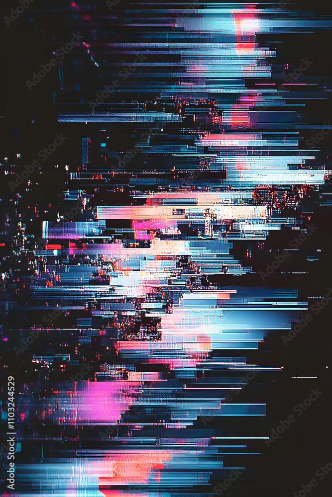 Horizontal distortion of broken video image on black background vhs ...