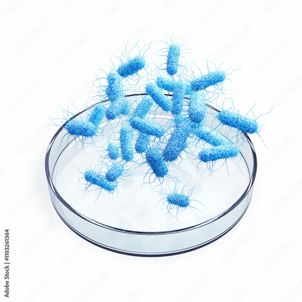 Ilustración de Stock Escherichia coli bacteria (E.coli) over petri dish ...