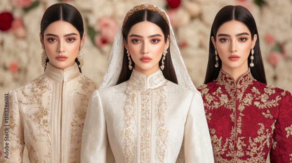 Exquisite traditional indian wedding attire showcased by three elegant ...