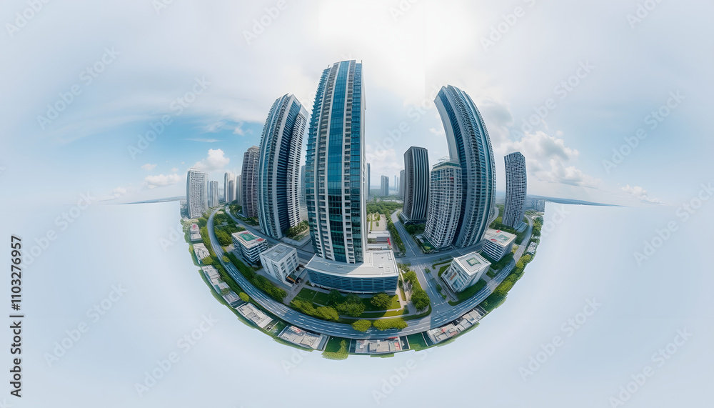 Ilustración de Stock hdri 360 panorama near new skyscrapers and residential complex in full ...