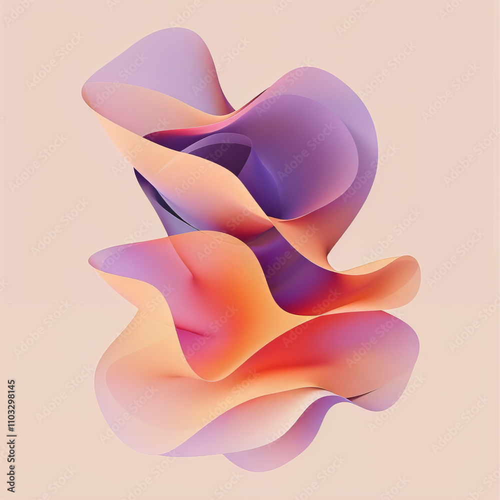 simple, 3d geometric fluid shape with a gradient of soft peach ...