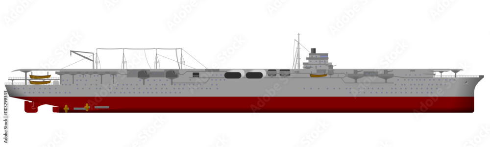 WW2 Japanese Aircraft Carrier. Side profile of a world war two era ...