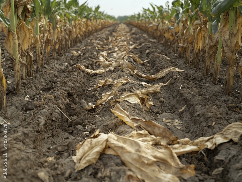 Oncethriving crops now withered and brown, highlighting the severe ...