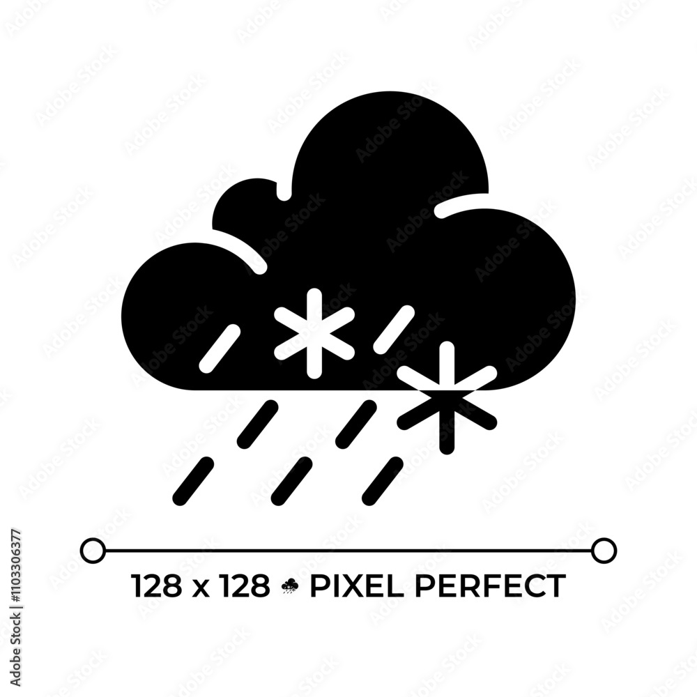Sleet black glyph icon. Mixed precipitation, including rain and ...