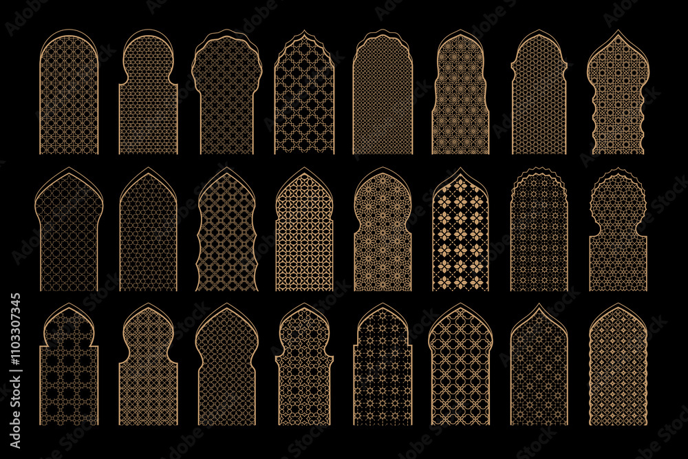 Gold Islamic arch frame with arabic ornament Stock Vector | Adobe Stock