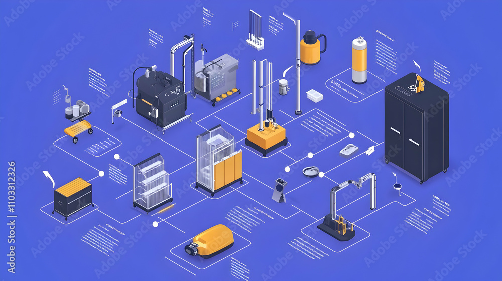 Isometric Illustration, Automated Manufacturing Process Flowchart ...