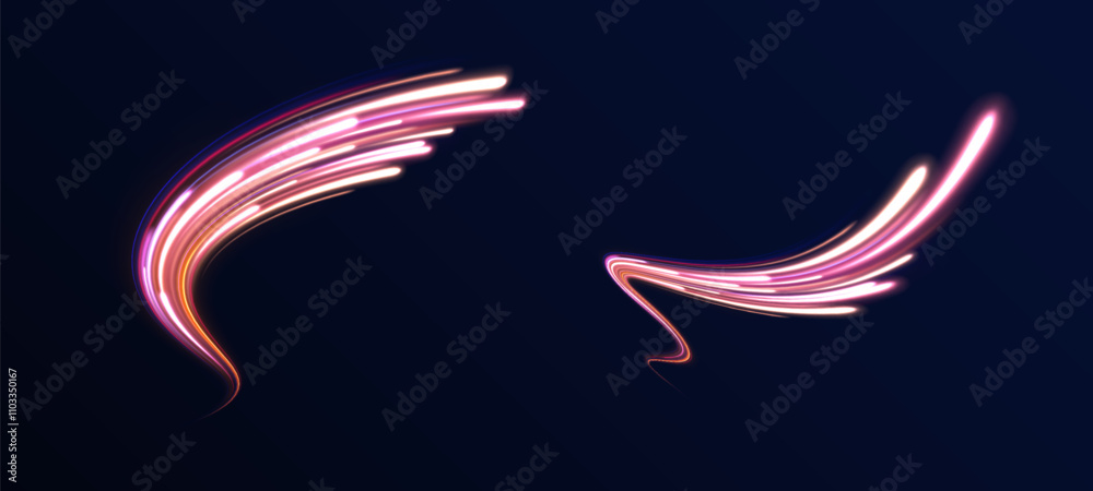 Expressway, car headlight effect. Speed connection vector background ...